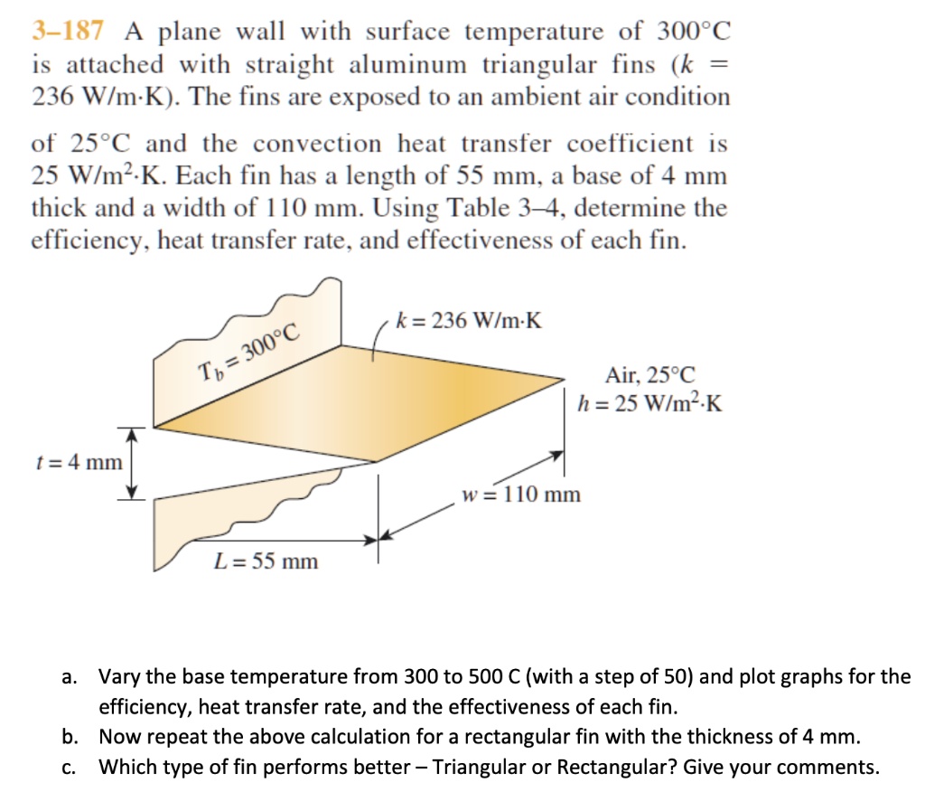 3-187 A plane wall with surface temperature of 300°C is attached with straight aluminum ...