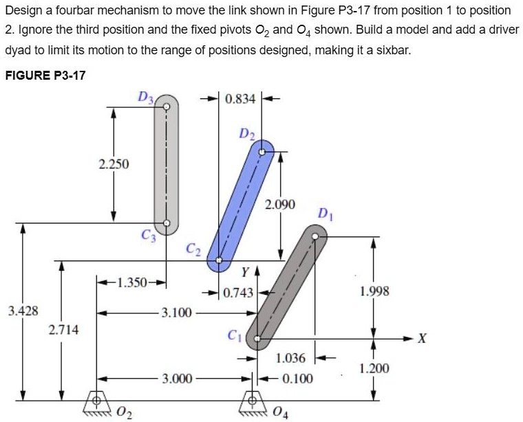 Design a fourbar mechanism to move the link shown in Figure P3-17 from ...