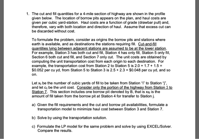 system analysis 1 the cut and fill quantities for a 4 mile section of ...
