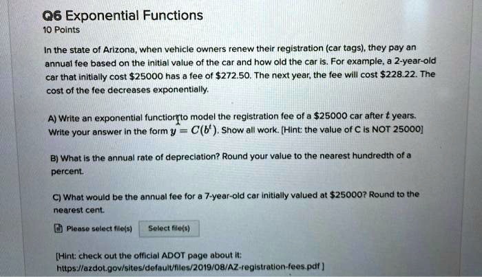 06 exponential functions 10 points in the state of arizona when vehicle ...