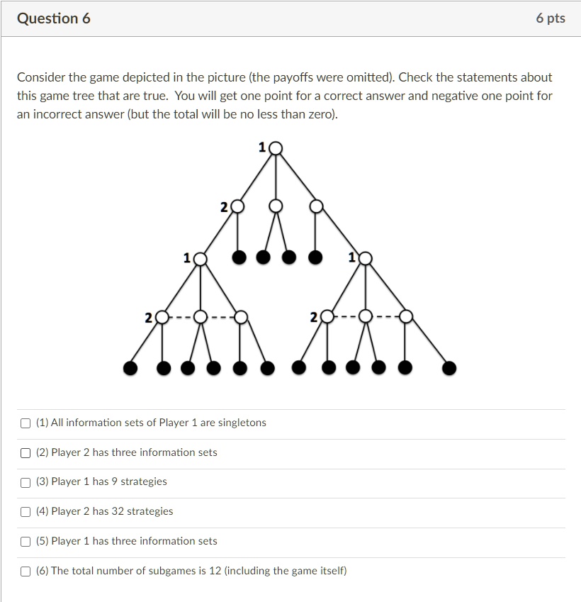 SOLVED: Question 6 6 pts Consider the game depicted in the picture (the payoffs were omitted ...