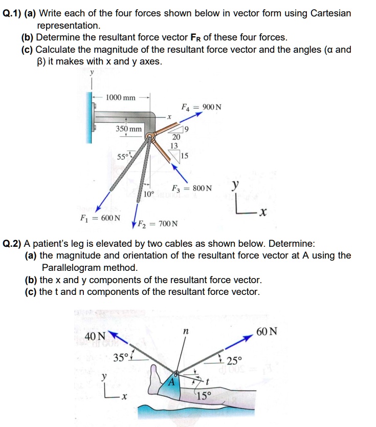 Q.1) (a) Write each of the four forces shown below in vector form using ...