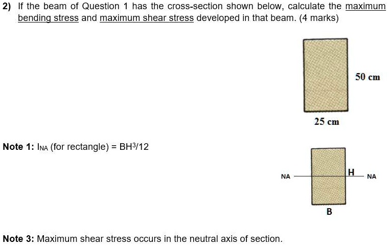 2) If the beam of Question 1 has the cross-section shown below ...