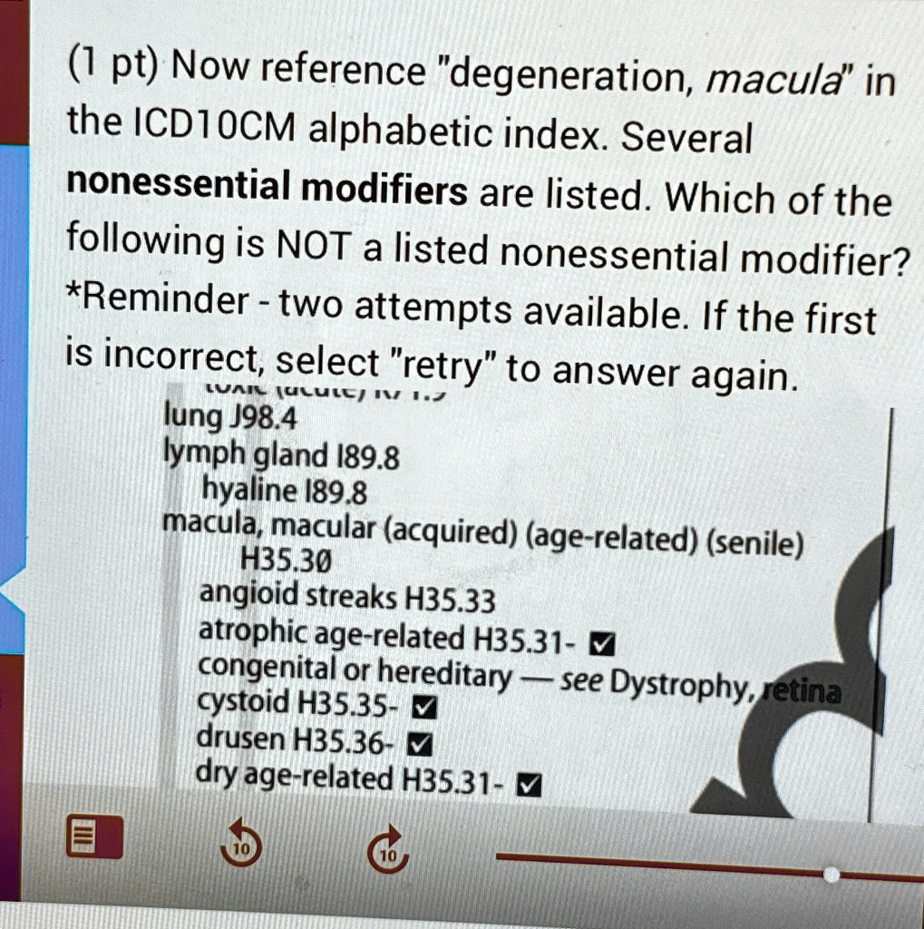 1 pt now reference degeneration macula in the icd10cm alphabetic index ...