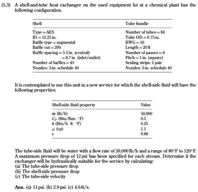 SOLVED: 5.3A shell-and-tube heat exchanger on the used equipment lot at ...