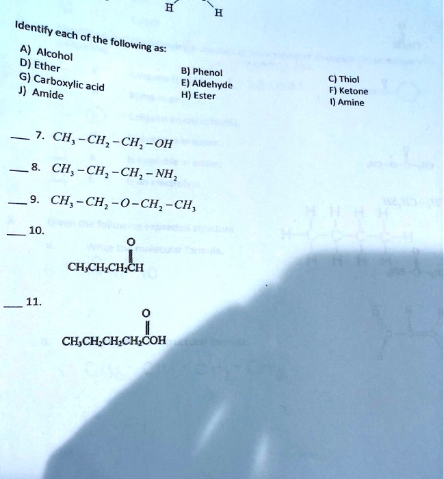SOLVED:Identify = cach of the following : Alcohol as: D) Ether G) Phenol Carboxylic - acid E ...