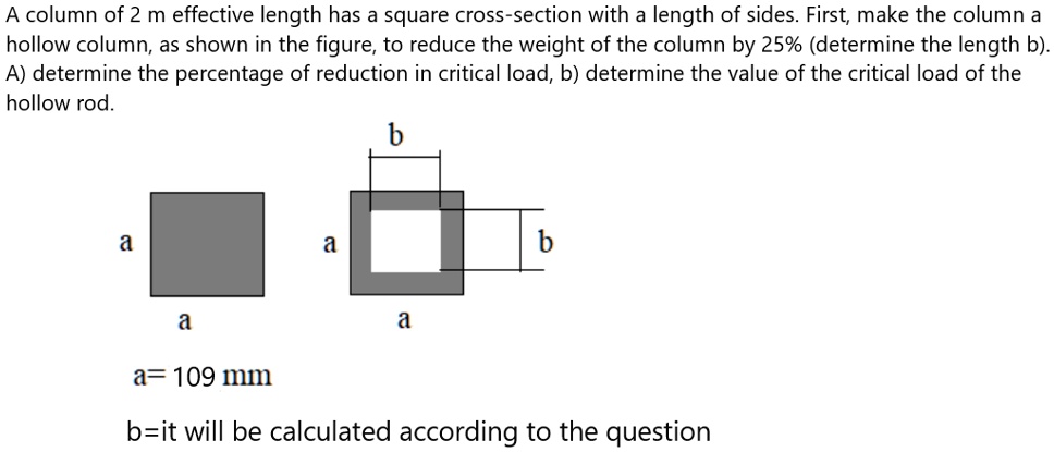 A column of 2 m effective length has a square cross-section with a length of sides. First, make ...