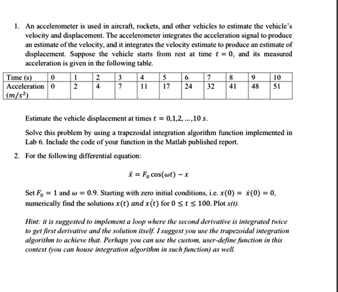 Solved An Accelerometer Is Used In Aircraft Rockets And Other Vehicles To Estimate The 