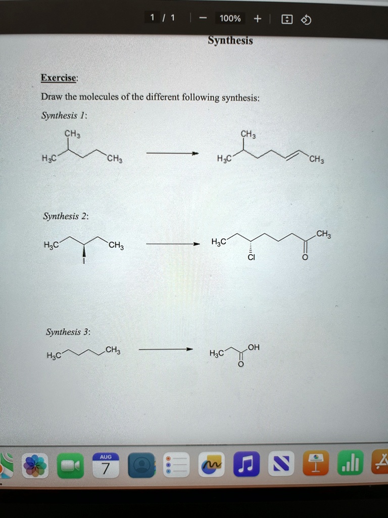 11 100 synthesis exercise draw the molecules of the different following synthesis synthesis 1 ...