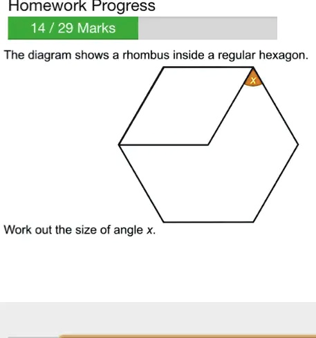 homework progress 14 29 marks the diagram shows a rhombus inside a regular hexagon work out the ...