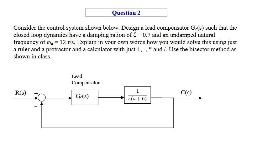 SOLVED: Question 2 Consider the control system shown below.Design a ...