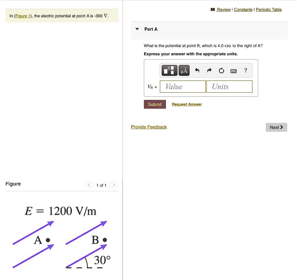 SOLVED: Review Constants Periodic Table In Figure 1, the electric potential at point A is -300 V ...