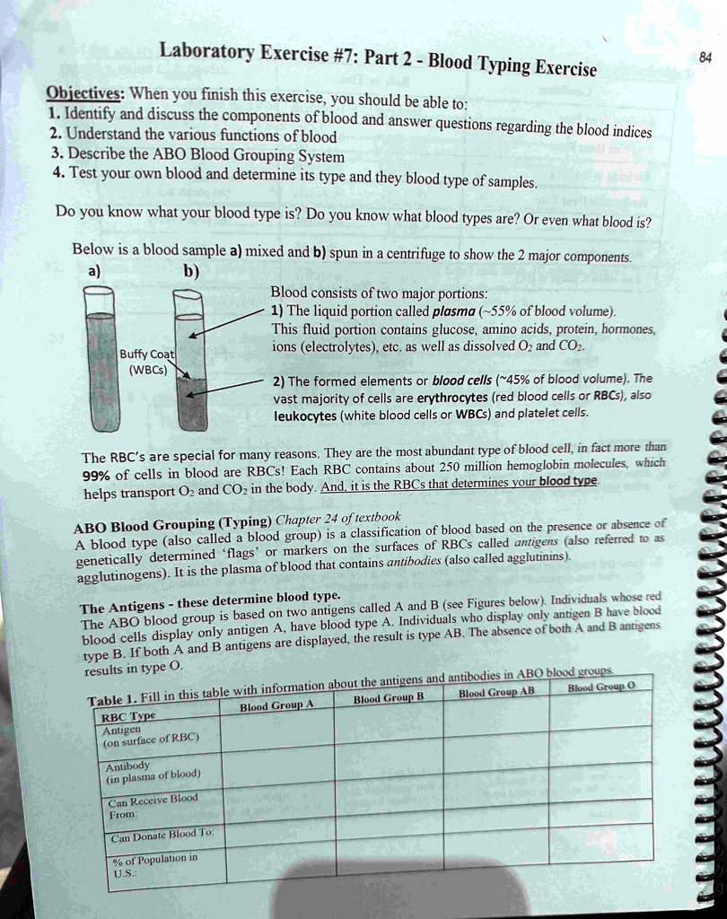 SOLVED: Laboratory Exercise #7: Part 2 - Blood Typing Exercise ...