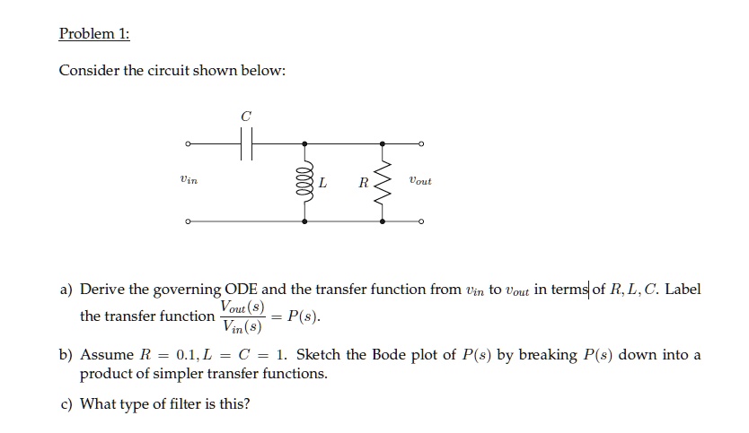 problem 1 consider the circuit shown below vir a derive the governing ode and the transfer ...