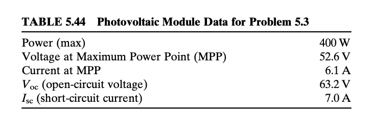SOLVED: Design a microgrid of 50 kW, rated at 230 V AC. Use the PV module of Problem 5.3 and the ...