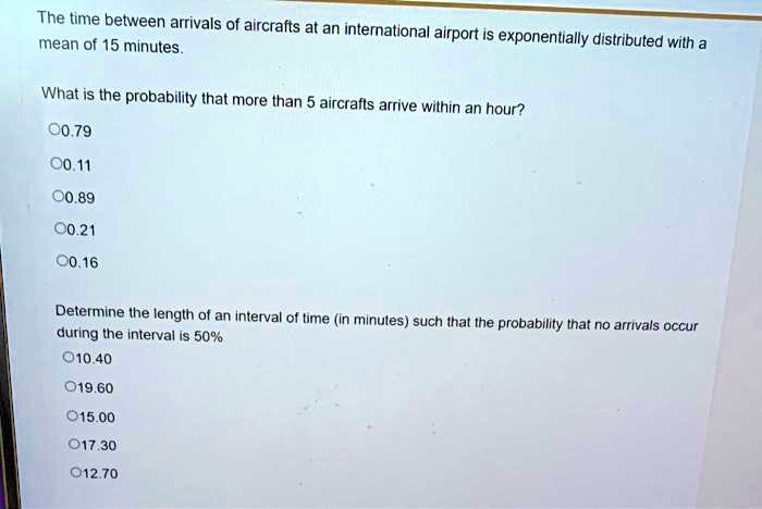 SOLVED: The time between arrivals of aircrafts at an international mean ...