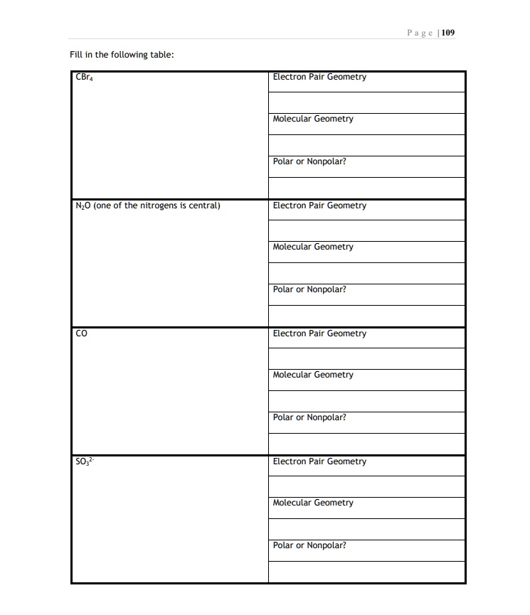 10y fill in the following table cbra electron pair geometry...