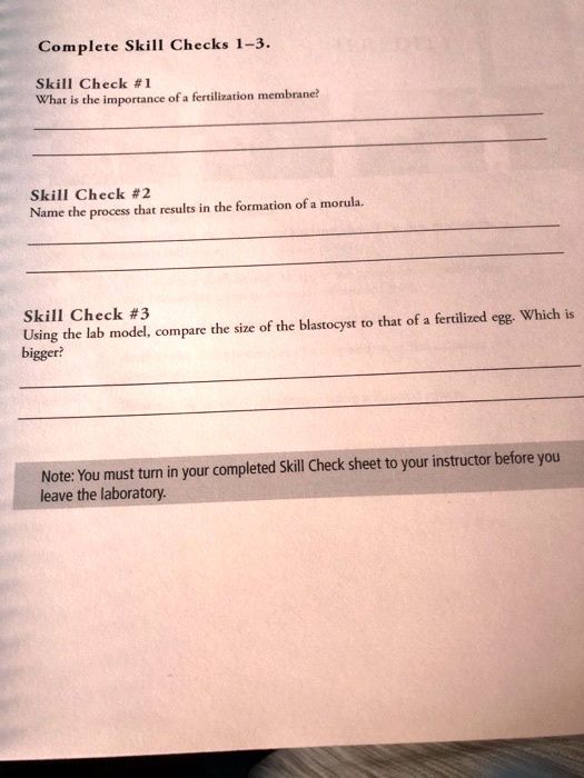 complete skill checks 1 3 skill check 1 what the importance of 1 fertilization membranes skill ...