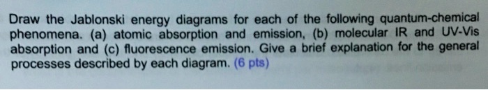 SOLVED: Draw the Jablonski energy diagrams for each of the following ...