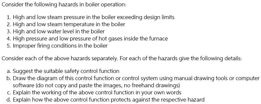 Consider the following hazards in boiler operation: 1. High and low ...