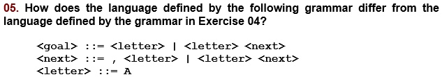 SOLVED: 05. How does the language defined by the following grammar differ from the Ianguage ...