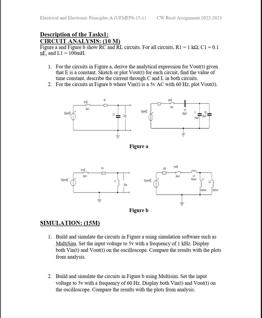 SOLVED: Texts: Figure a and Figure b show RC and RL circuits. For all circuits, R1 = 1 kΩ, C1 ...