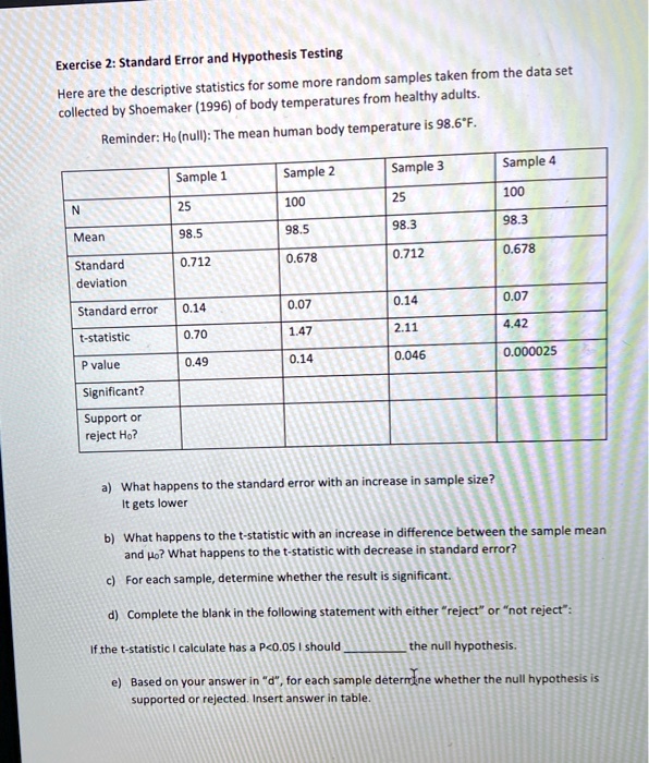 exercise 2 standard error and hypothesis testing rondom samples taken ...
