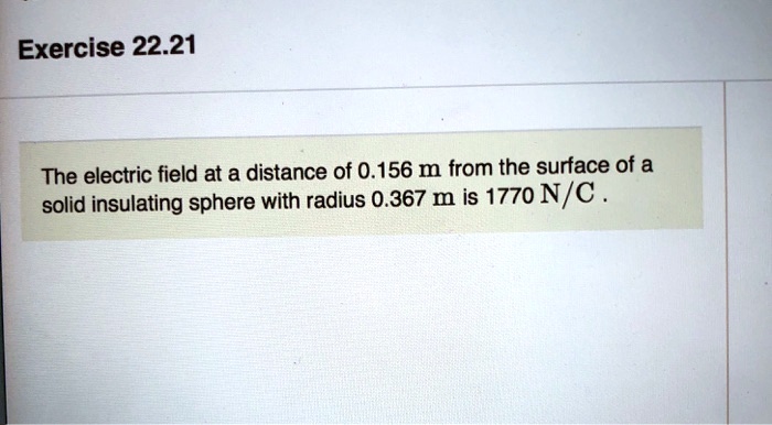 Exercise 22.21 The electric field at a distance of 0.156 m from the surface of a solid ...