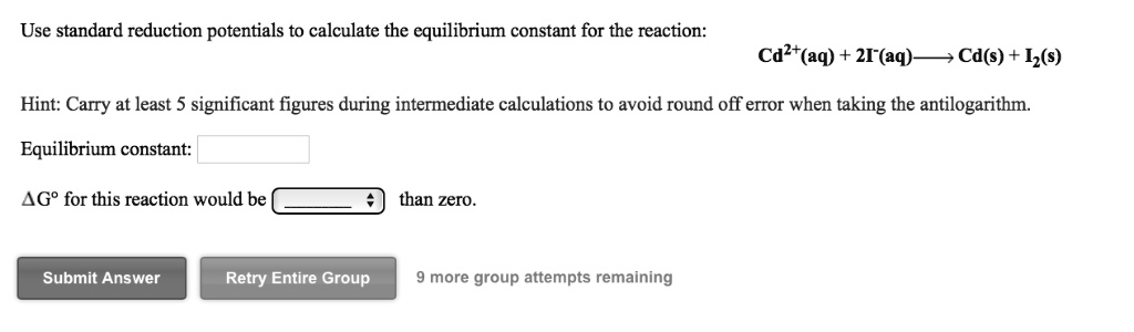 Solved Use Standard Reduction Potentials To Calculate The Equilibrium