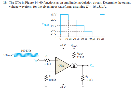 19. The OTA in Figure 14-60 functions as an amplitude modulation circuit. Determine the output ...