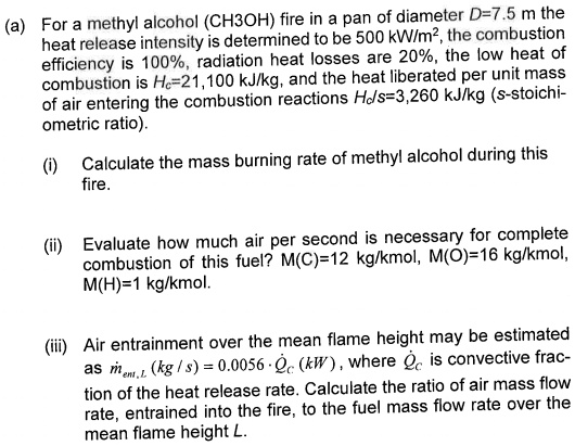 SOLVED: For a methyl alcohol (CH3OH) fire in a pan of diameter D = 7.5 ...
