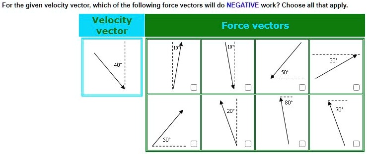 SOLVED: For the given velocity vector; which of the following force ...