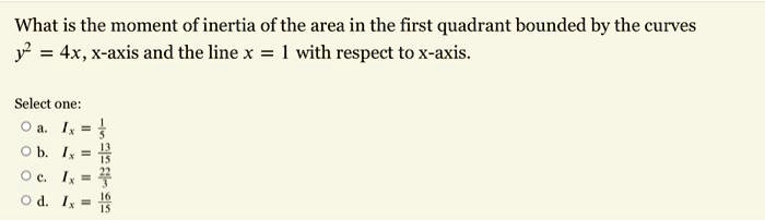 SOLVED: What is the moment of inertia of the area in the first quadrant ...