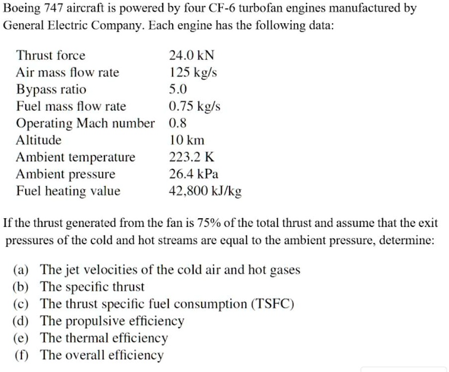 SOLVED: Boeing 747 aircraft is powered by four CF-6 turbofan engines manufactured by General ...
