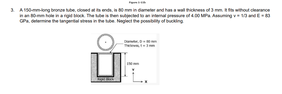 [GET ANSWER] Figure 1-11b 3. A 150-mm-long bronze tube, closed at its ends, is 80 mm in diameter ...
