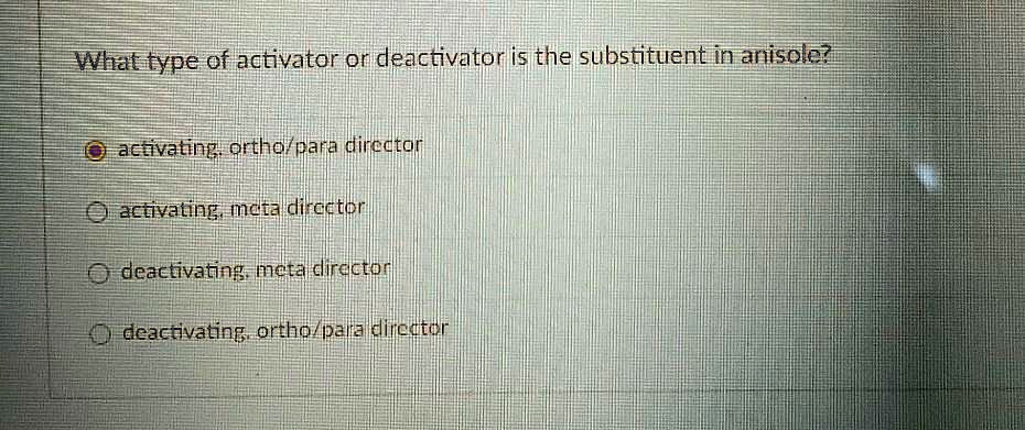 SOLVED: What type of activator or deactivator is the substituent in ...