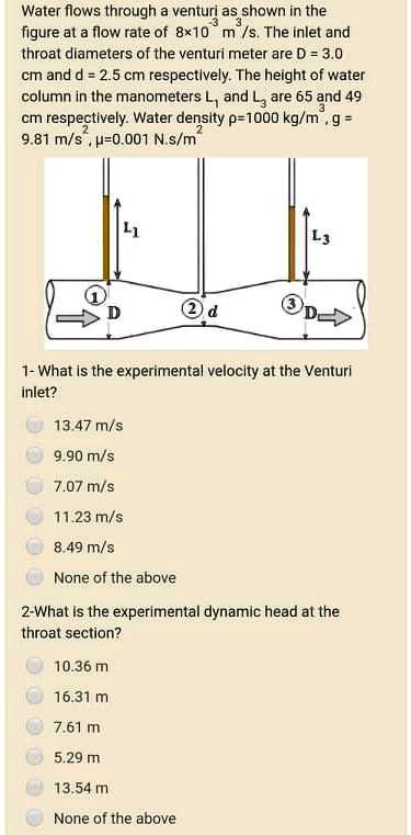Water flows through a venturi as shown in the figure at a flow rate of ...