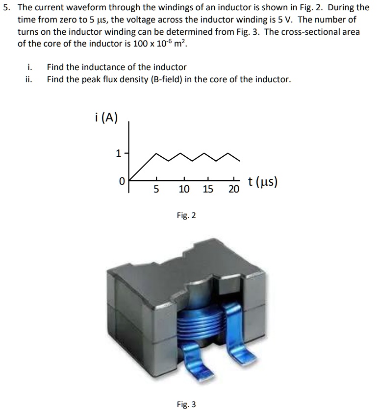 SOLVED: The current waveform through the windings of an inductor is shown in Fig. 2. During the ...