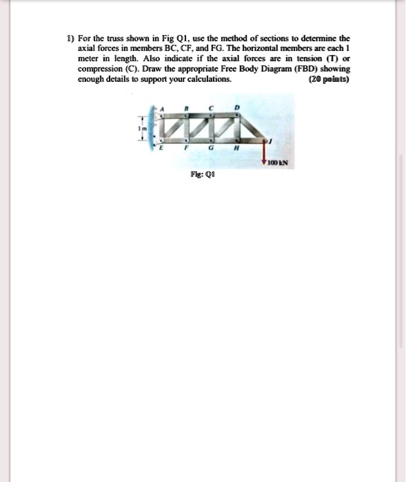 SOLVED: For the truss shown in Fig Q1, use the method of sections to determine the axial forces ...