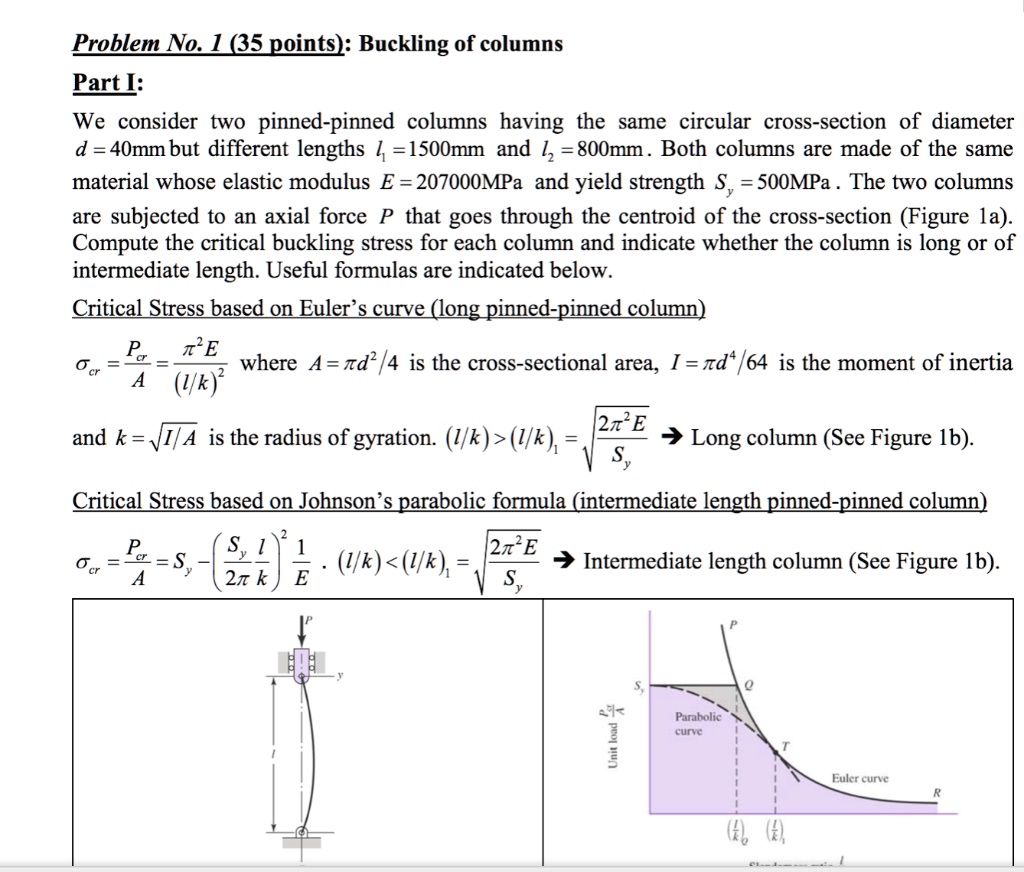 Problem No. 1 (35 points): Buckling of columns Part I: We consider two ...