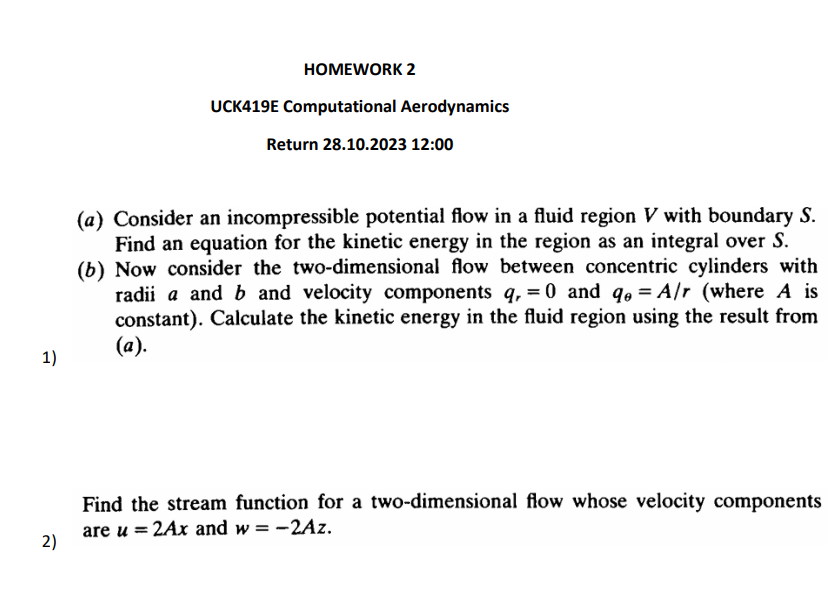 homework 2 uck419e computational aerodynamics return 28102023 1200 a ...