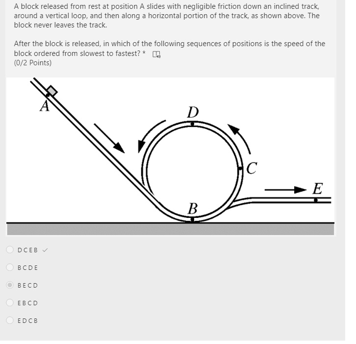 a block released from rest at position a slides with negligible friction down an inclined track ...