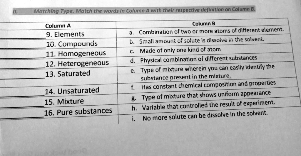 Matching Type. Match the words in Column A with their respective ...