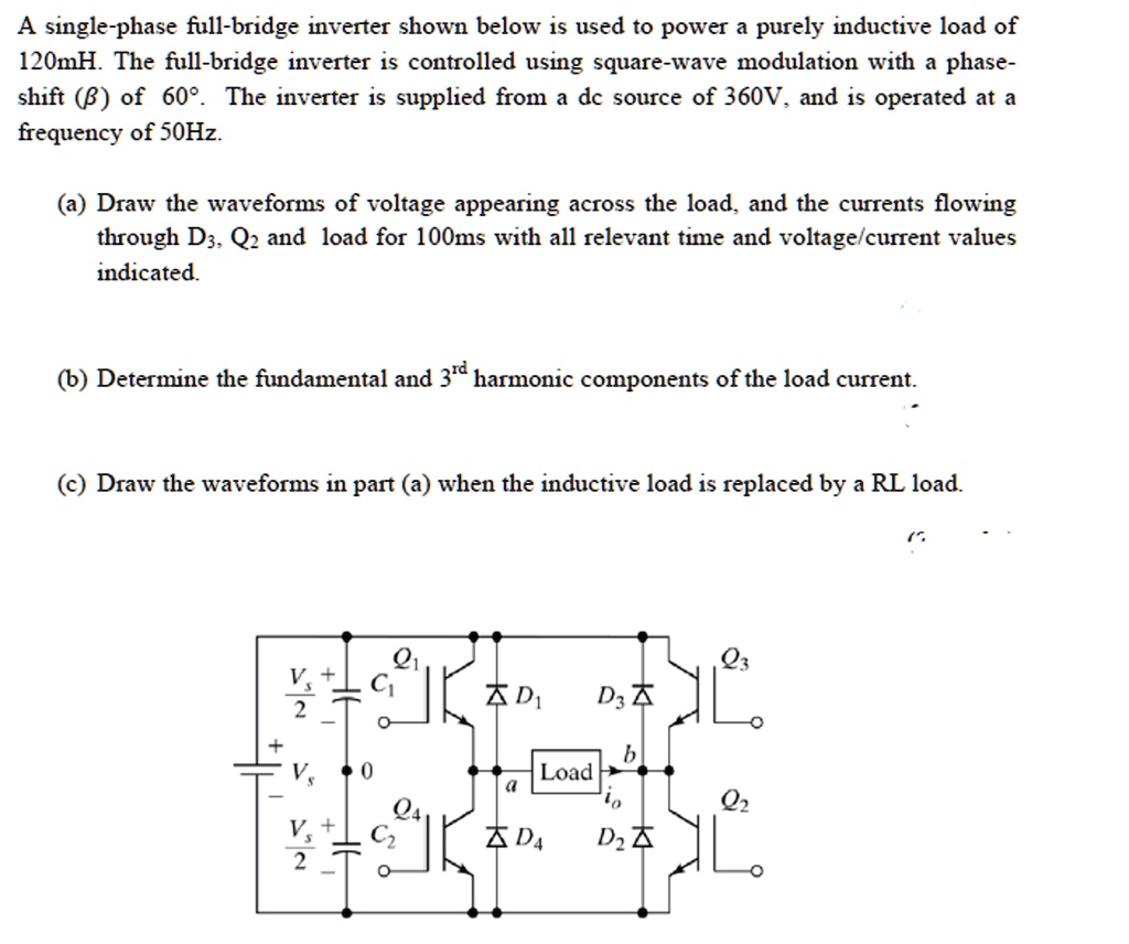 SOLVED: A single-phase full-bridge inverter shown below is used to ...