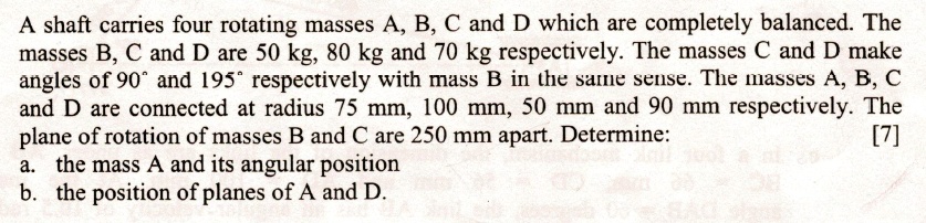 SOLVED: Please Dono use excel.A shaft carries four rotating masses A, B, C and D which are ...
