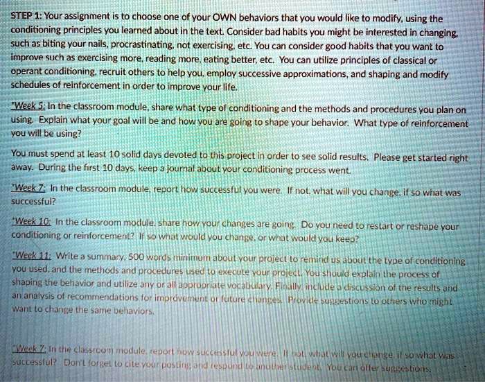 step 1your assignment is to choose one of your own behaviors that you ...