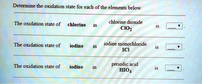 Determine the oxidation state for each of the elements below. The ...