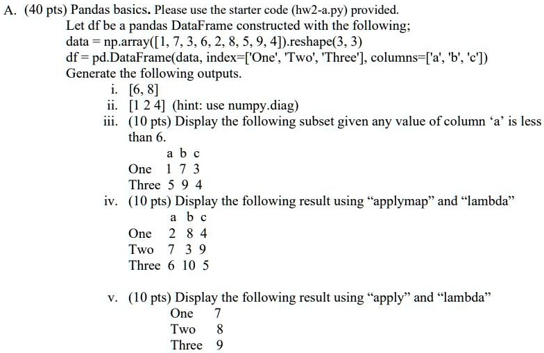 Solved Pandas Basics Please Use The Starter Code Hw2 Apy Provided Let Df Be A Pandas