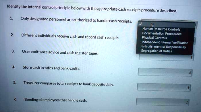 SOLVED: Identify the internal control principle below with the ...