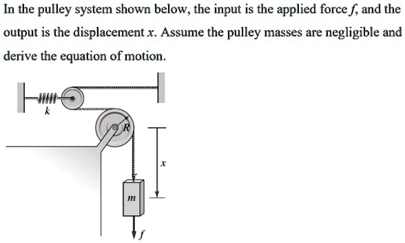 In the pulley system shown below, the input is the applied force f, and the output is the ...